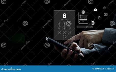 Man Using Virtual Screen To Enter Unlock Code On Mobile Device Innovation Security And Privacy