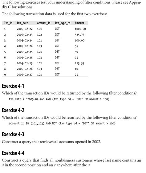 Texts Sql Learning Chapter 4 Filtering Exercise The Following Exercises