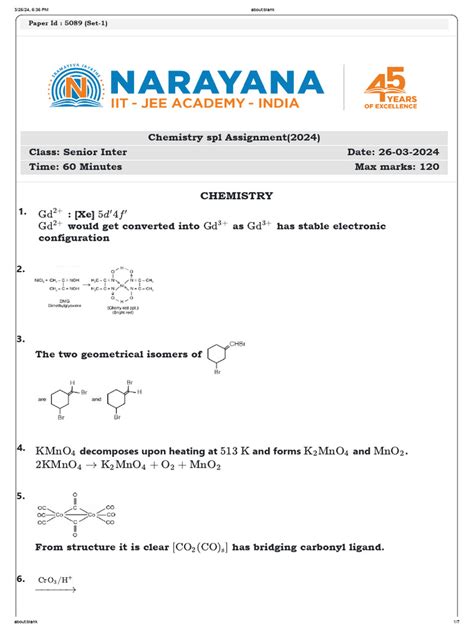 Chemistry Spl Assignment 2024 5089 Sol Pdf Applied And Interdisciplinary Physics