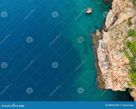 Aerial Bird S Eye View Of Cliffs And Turquoise Sea In Antalya Turkey