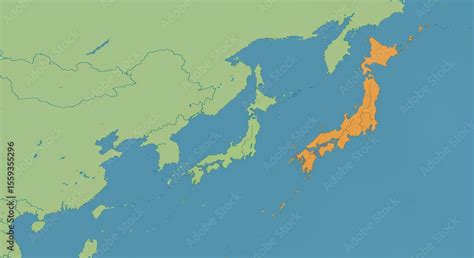 Political Map Of Japan Highlighted In Orange On An East Asia Geographic