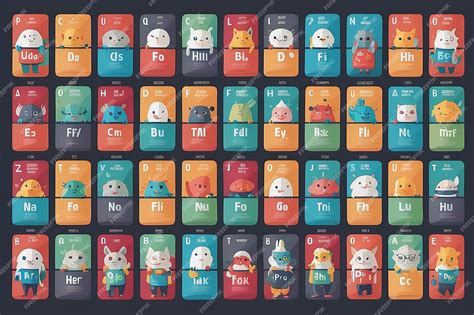 Periodic Table Elements Represented As Cute Characters Vector Illustration In Flat Style