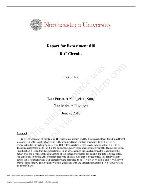 Lab Report Rc Circuits Written 2018 Scholarfriends