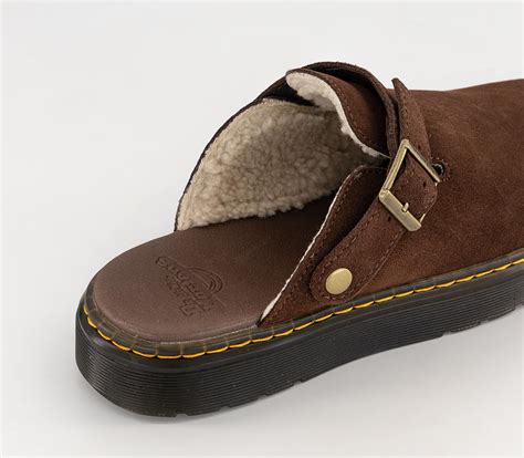 Dr Martens Carlson Lined Mules Dark Brown Suede Cream Shearling Men