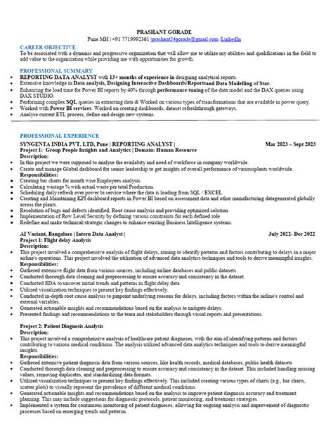 Prashant Gorades Resume Pdf Data Analysis Data