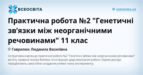 Практична робота №2 Генетичні звязки між неорганічними речовинами 11 клас Інші методичні