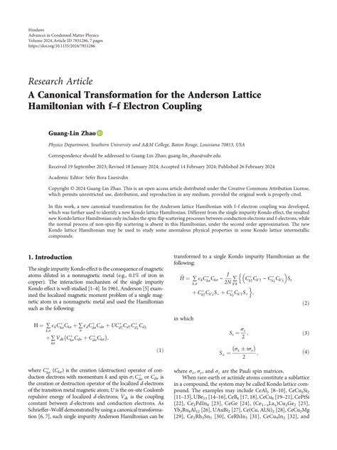Pdf A Canonical Transformation For The Anderson Lattice Hamiltonian With Ff Electron Coupling