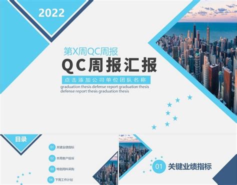 蓝色简约qc周报汇报动态ppt模板 包站长
