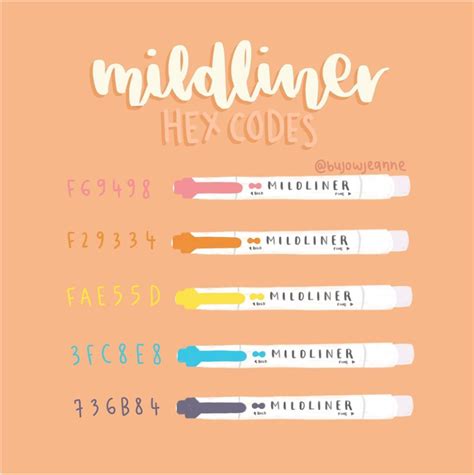 Mildliner Color Hex Codes