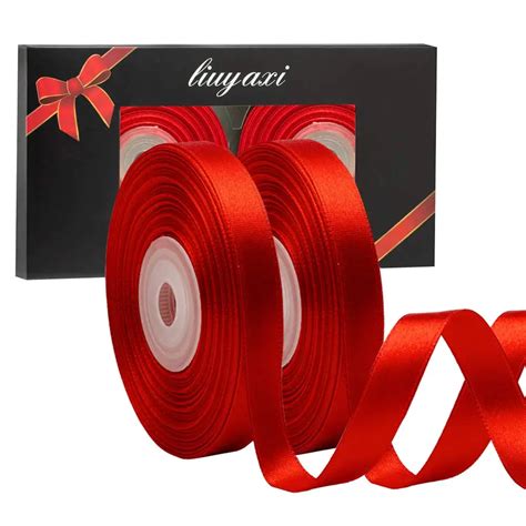 رنگ جامد روبان ساتن قرمز دو روبان 12 X 50 متری ، روبان مناسب برای صنایع دستی ، دکوراسیون عروسی