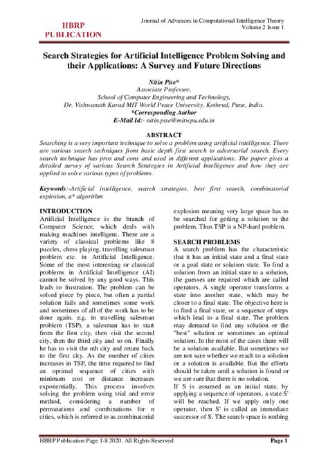 Pdf Search Strategies For Artificial Intelligence Problem Solving And