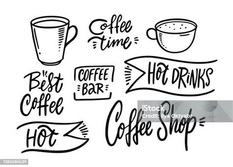 손으로 그린 스크립트 서예 커피 따옴표 세트 빈티지 스타일의 커피 컵과 리본 0명에 대한 스톡 벡터 아트 및 기타 이미지 0명 디자인 라벨 Istock