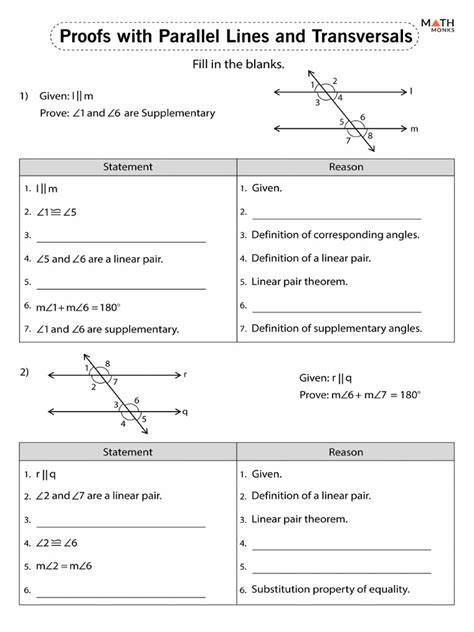 Proofs With Parallel Lines And Transversals Worksheet Pdf