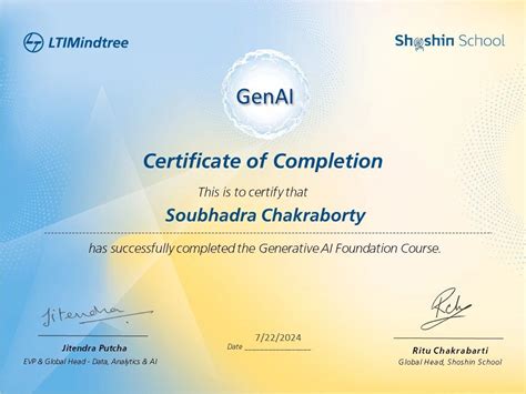 Soubhadra Chakraborty On Linkedin Genai Generativeai Certifications Ltimindtree