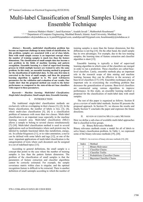 Pdf Multi Label Classification Of Small Samples Using An Ensemble Technique