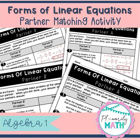 Algebra1 Moving Between All 3 Forms Of Linear Equations Partner Match Activity Equations