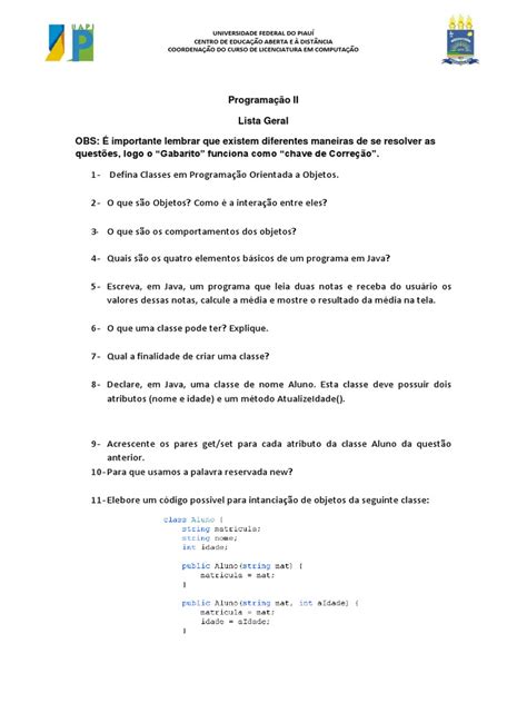 01 Lista Geral Exercicios Pdf Classe Programação De Computadores Java Linguagem De