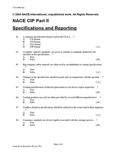 Nace Cip Part Ii 9 Specifications Reporting Qs As Pdf