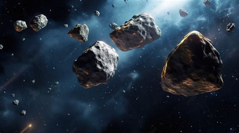 3d Rendering Of Flying Asteroids In Outer Space Background Surreal Asteroid Meteor Background