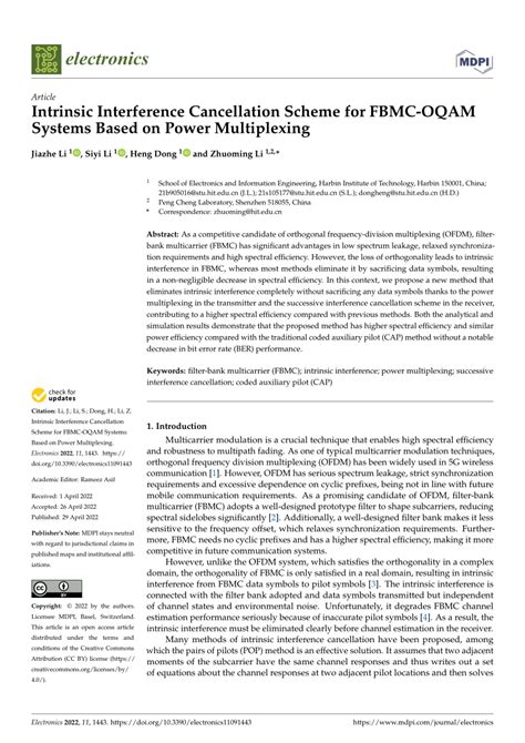 Pdf Citation Intrinsic Interference Cancellation Scheme For Fbmc Oqam Systems Based On Power