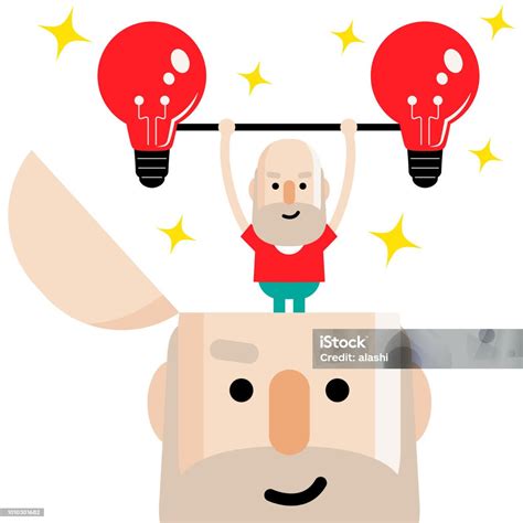 정신 건강 적극적이 고 건강 한 라이프 스타일 수석 남자 열린된 머리에서 2 개의 아이디어 전구를 해제 개념에 대한 스톡 벡터 아트 및 기타 이미지 Istock