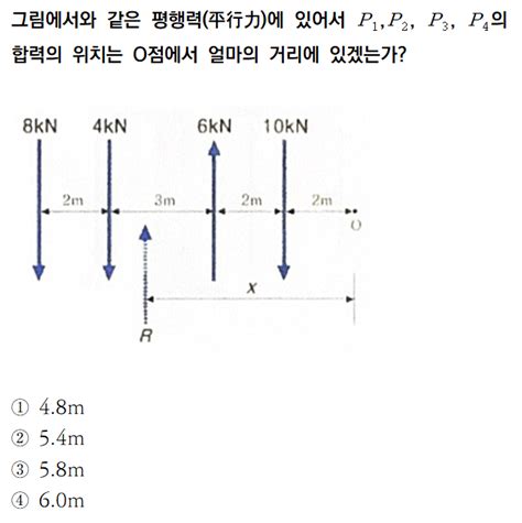 [응용역학 과년도 기출문제] 힘의 평형 바리뇽의 정리 Varignon의 정리 합력의 작용점까지의 거리 구하기