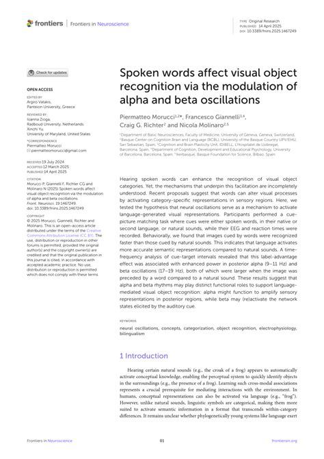 Pdf Spoken Words Affect Visual Object Recognition Via The Modulation Of Alpha And Beta