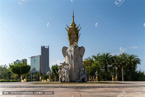 蓝天下的傣族和大象雕像图片素材下载 文化艺术素材下的雕塑艺术图片素材 汇图网