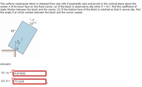 Solved The Uniform Rectangular Block Is Released From Chegg