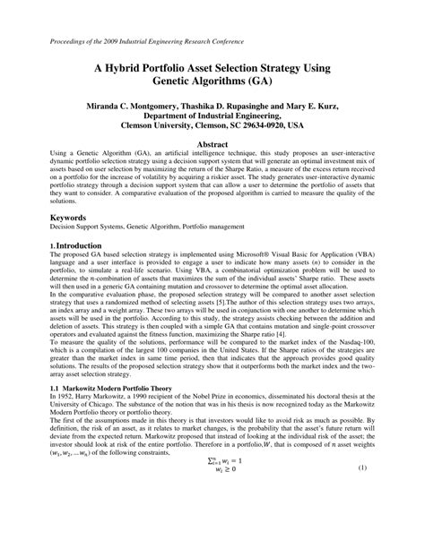 Pdf A Hybrid Portfolio Asset Selection Strategy Using Genetic Algorithms Ga