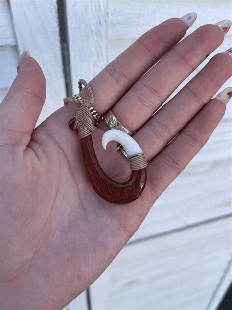 Genuine Koa Wood Hawaiian Fish Hook Necklace Hawaii Star