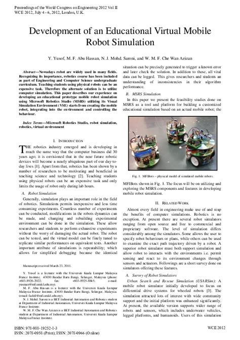 pdf development of an educational virtual mobile robot simulation