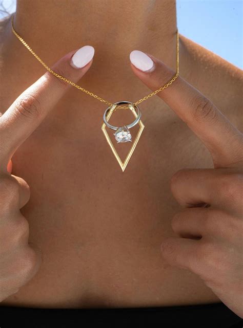 Geometric Wedding Ring Holder Necklace Sterling Silver Ring Keeper