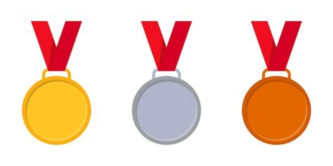 골드 실버 및 브론즈 메달 아이콘 벡터 세트 경품 장소 프리미엄 벡터