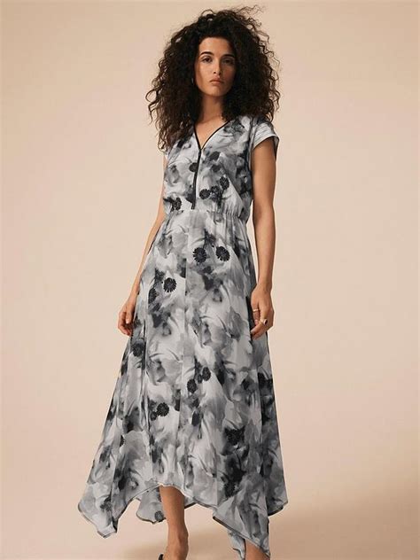 Mint Velvet Abstract Print Zip Dress Grey Very