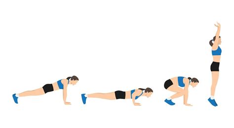 Woman Doing Burpee With Push Up Exercise Flat Vector Illustration