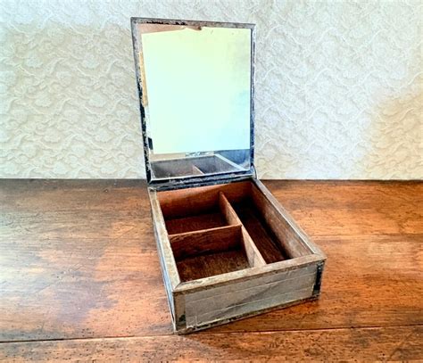 Vintage Metal And Wood Box Antique 20s 30s Jewelry Trinket Box With