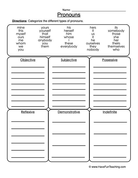 Pronouns Sorting Worksheet Have Fun Teaching Worksheets Library