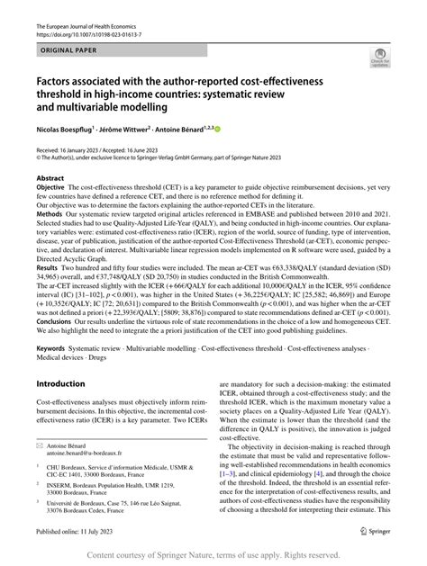 Factors Associated With The Author Reported Cost Effectiveness Threshold In High Income