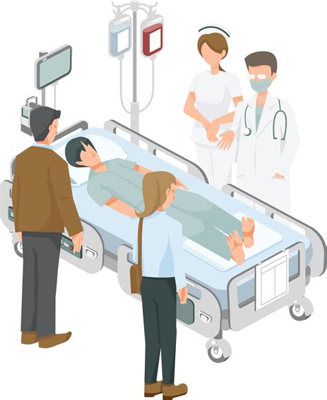 Patient On The Hospital Bed And Doctor Visitor Graphic Png Illustration