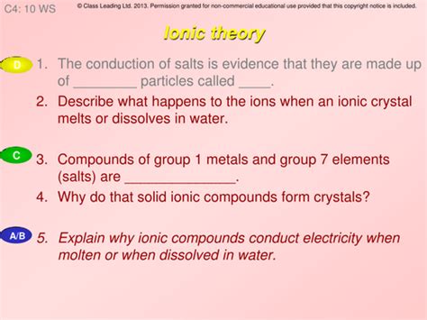 Ionic Theory Graded Questions Teaching Resources