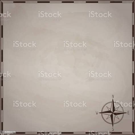 손으로 그린 프레임과 바람의 장미와 오래된 종이 질감에 빈 해적 보물지도 바다 탐구 래스터 삽화에 대한 Tamplate 모의 갈색에 대한 스톡 벡터 아트 및 기타 이미지