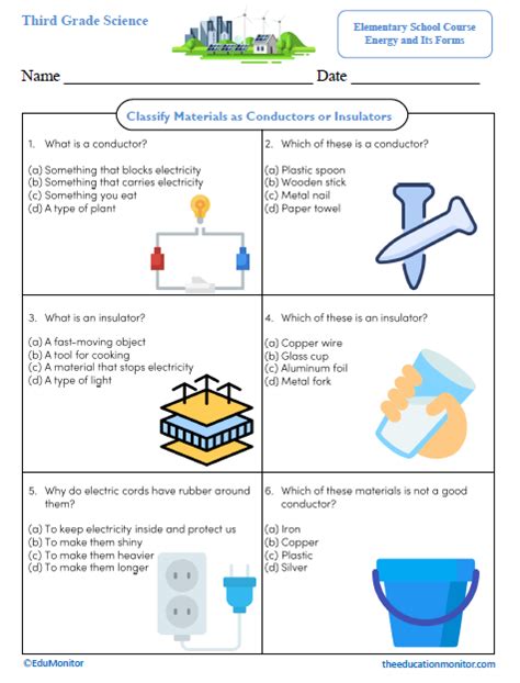 Classify Materials As Conductors Or Insulators Third Grade Science