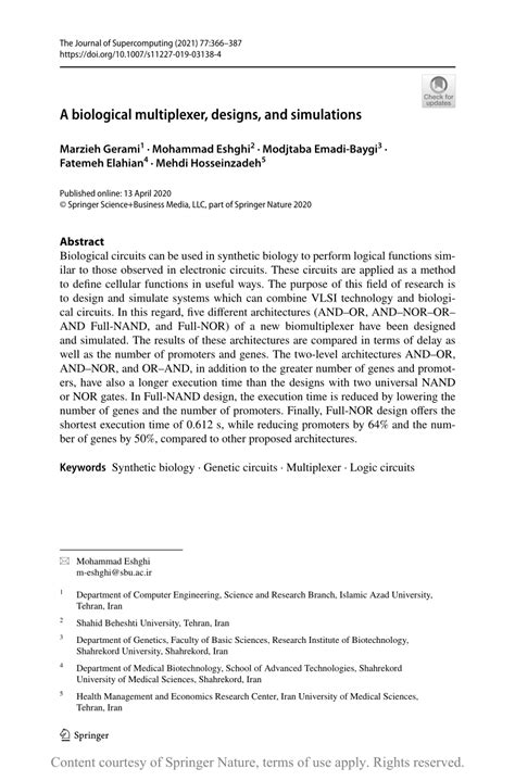 A Biological Multiplexer Designs And Simulations Request Pdf