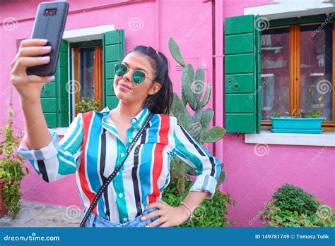 Pretty Young Woman In Glasses Making Selfie Stock Image Image Of