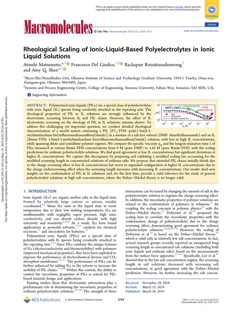 Pdf Rheological Scaling Of Ionic Liquid Based Polyelectrolytes In