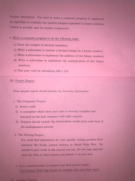 Solved Project Description You Need To Write A Computer Chegg