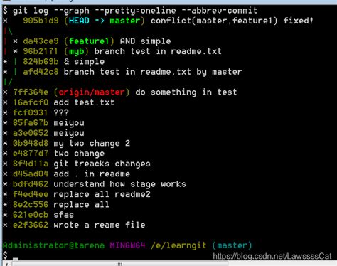 廖雪峰的git学习笔记 4 解决冲突 （git Merge ）（ Git Log Graph Prettyoneline Abbrev Commit