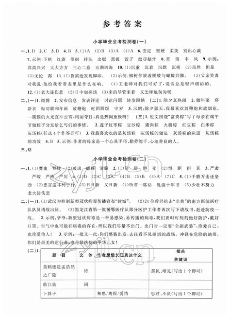 2022年小学毕业升学复习18套试卷六年级语文答案——青夏教育精英家教网——