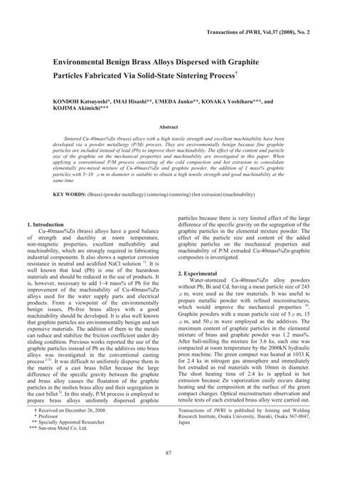 Pdf Environmental Benign Brass Alloys Dispersed With Graphite